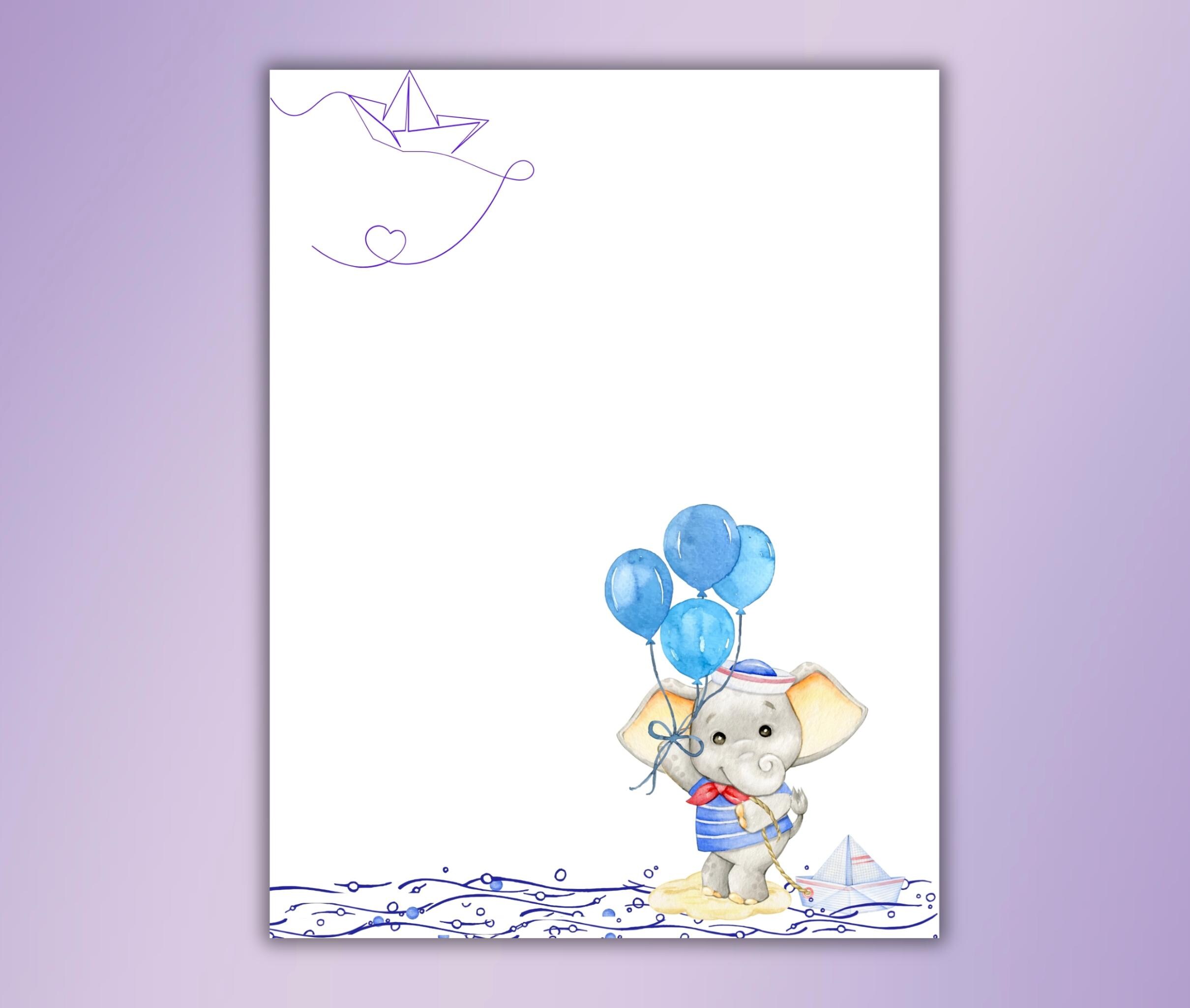 Elephant Printable Stationery Kids Stationary Animal Writing Paper Set ...