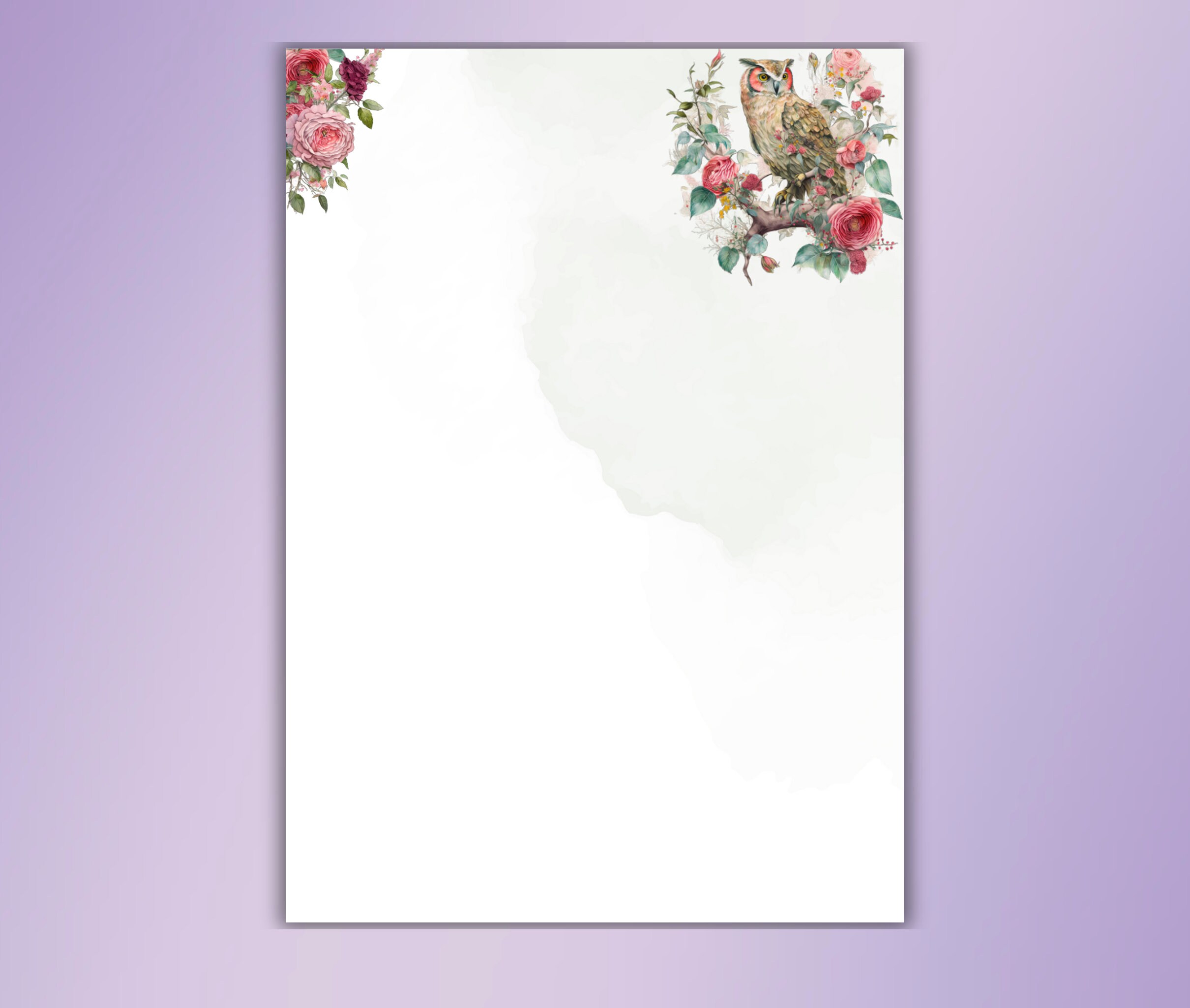 Owl With Flower Printable Stationery-flolar Stationary-cute Writing ...