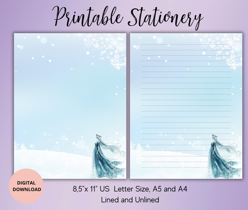 Snow Queen Printable Stationery Set- Writing Paper Set A5/A4/US Letter ...