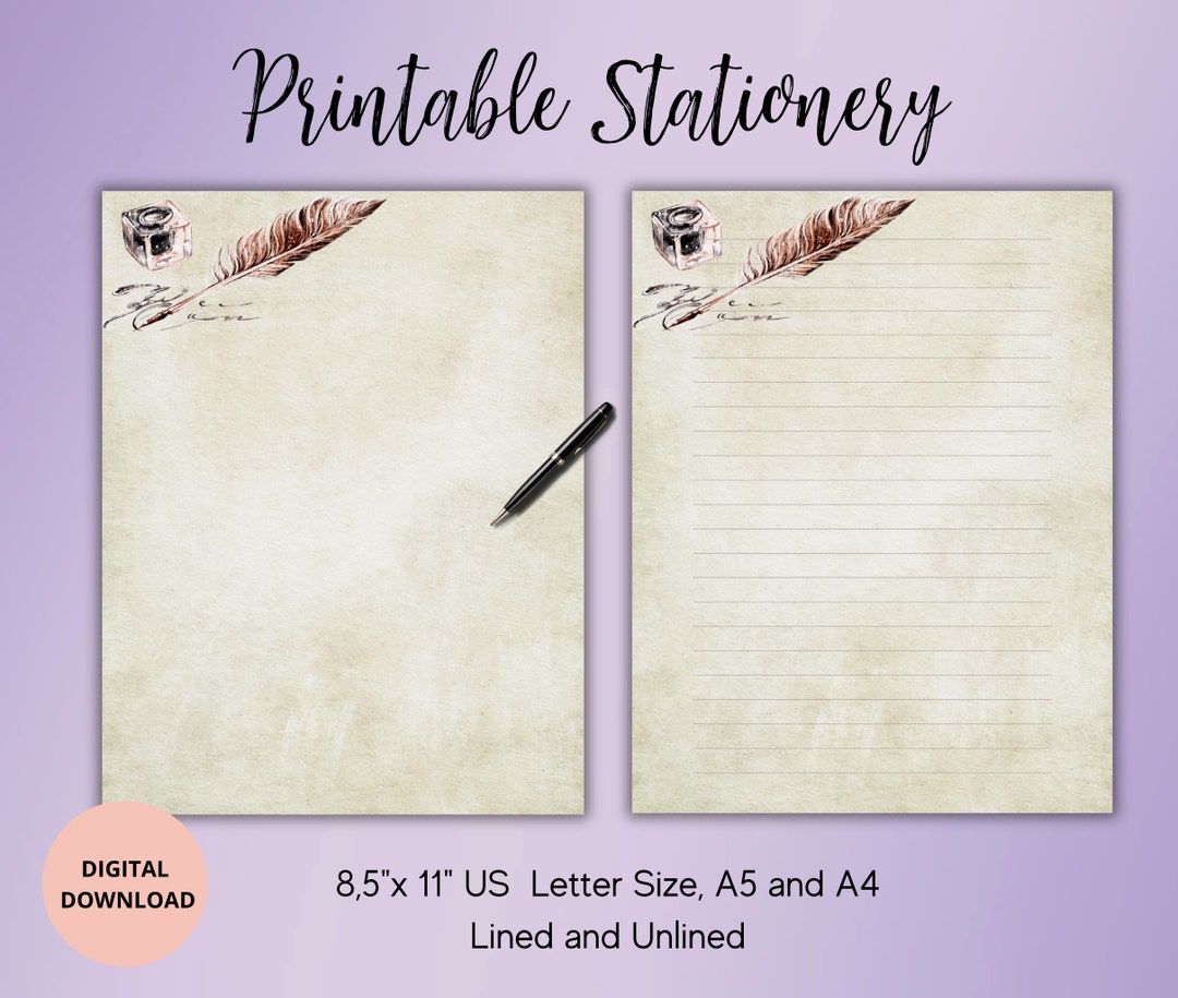 Vintage Old Paper Printable Stationery,pen and Ink, Pen Pal Supplies ...