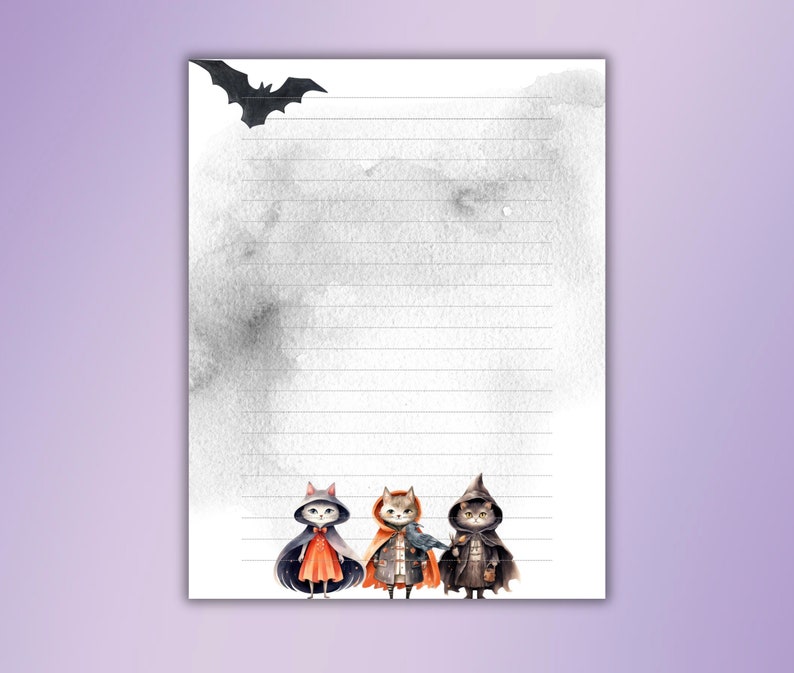 Printable Cute Halloween Cats Stationery,cute Notepaper,witch ...