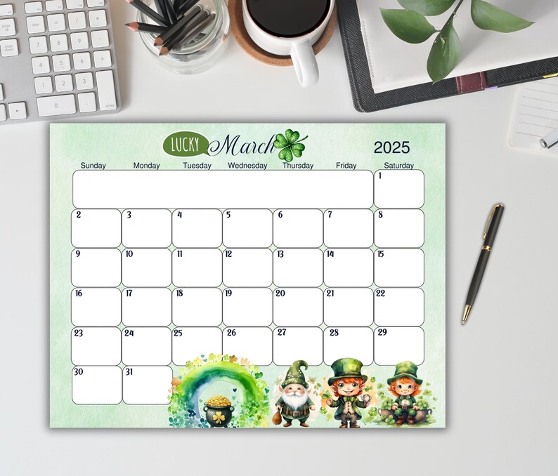 March 2025 Editable Calendar-happy St. Patrick's Day Editable Calendar- March 2025 Fillable ...