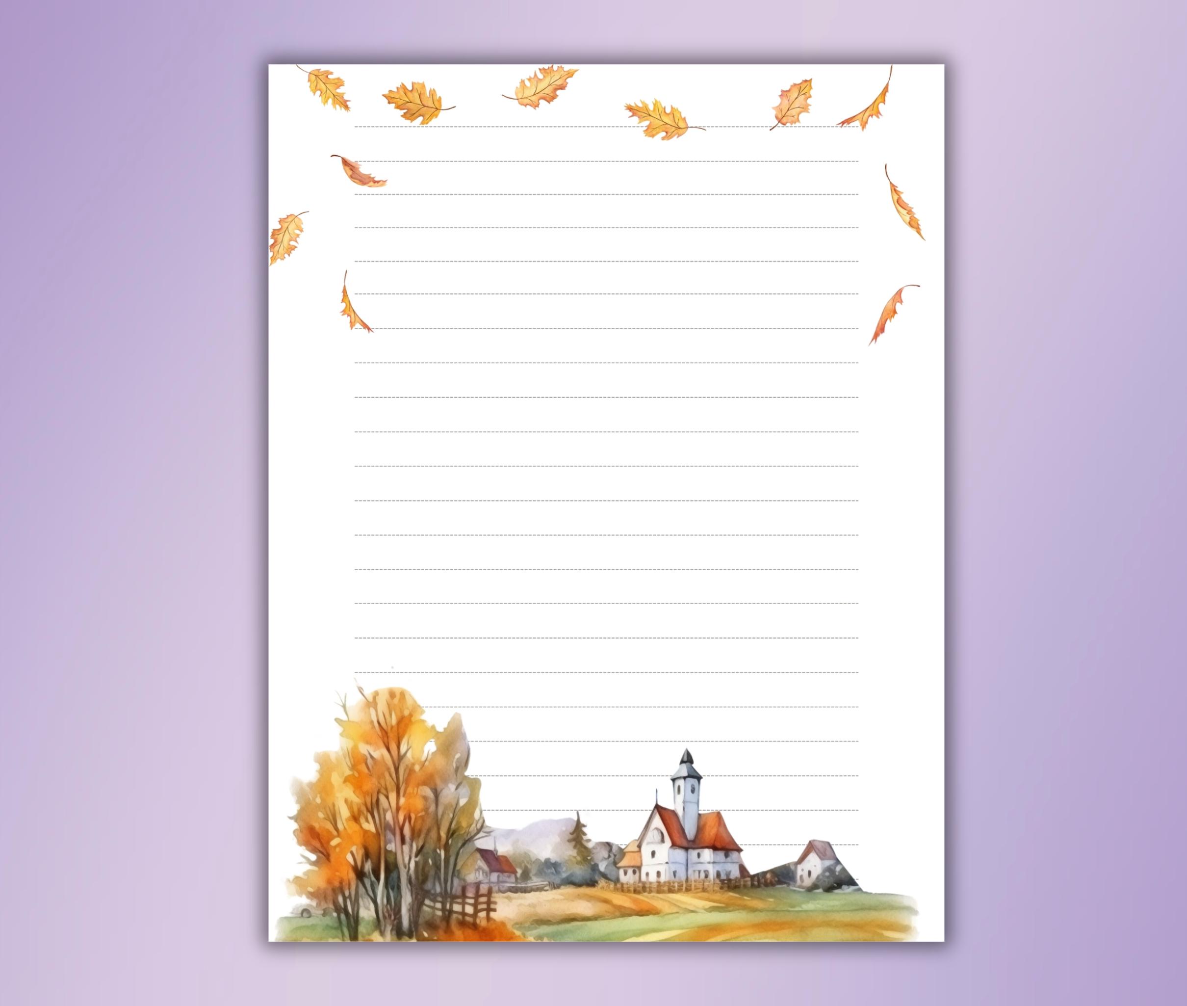 Autumn Printable Stationery,fall Leaves Digital Letter,stationary ...