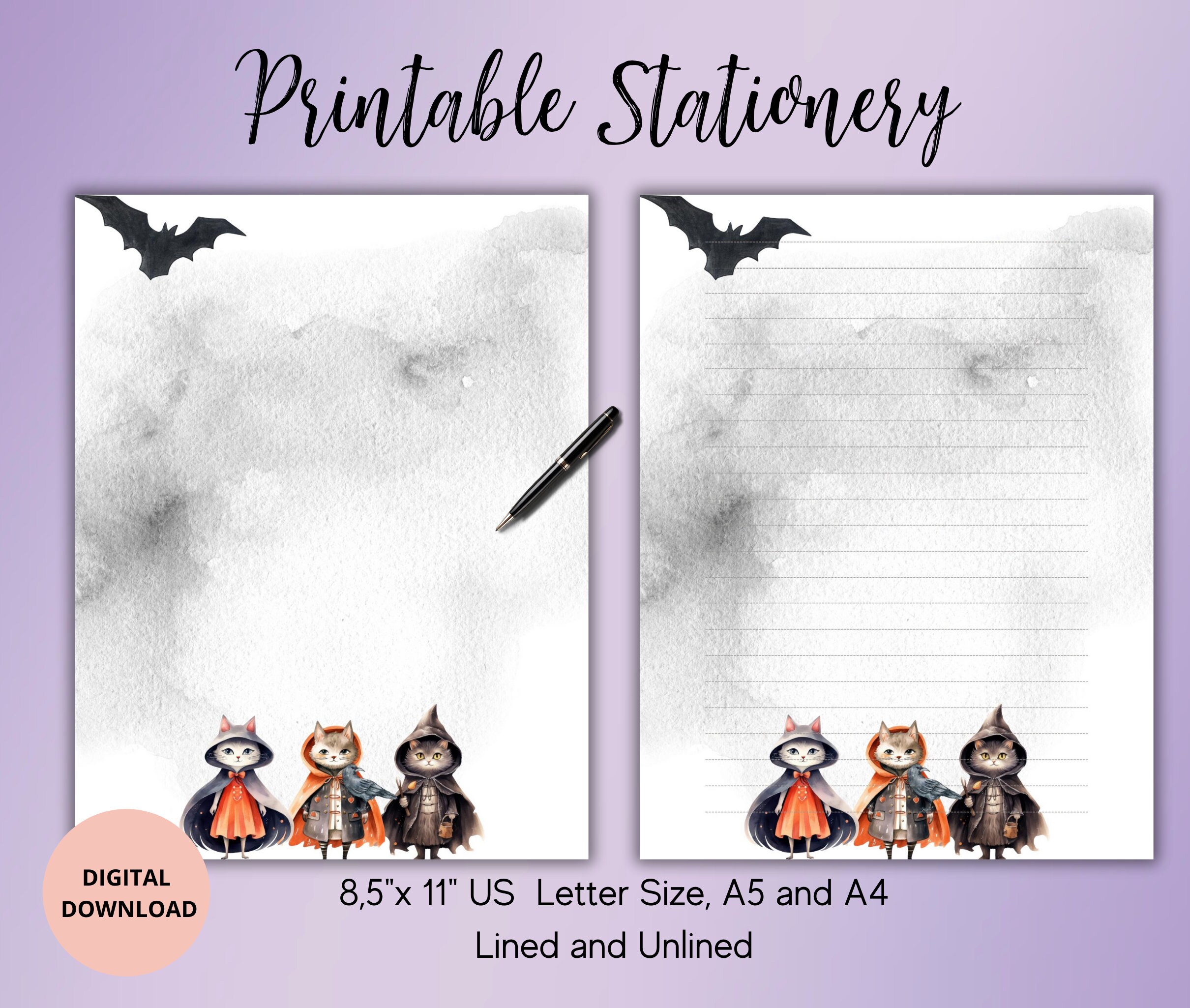 Printable Cute Halloween Cats Stationery,cute Notepaper,witch ...