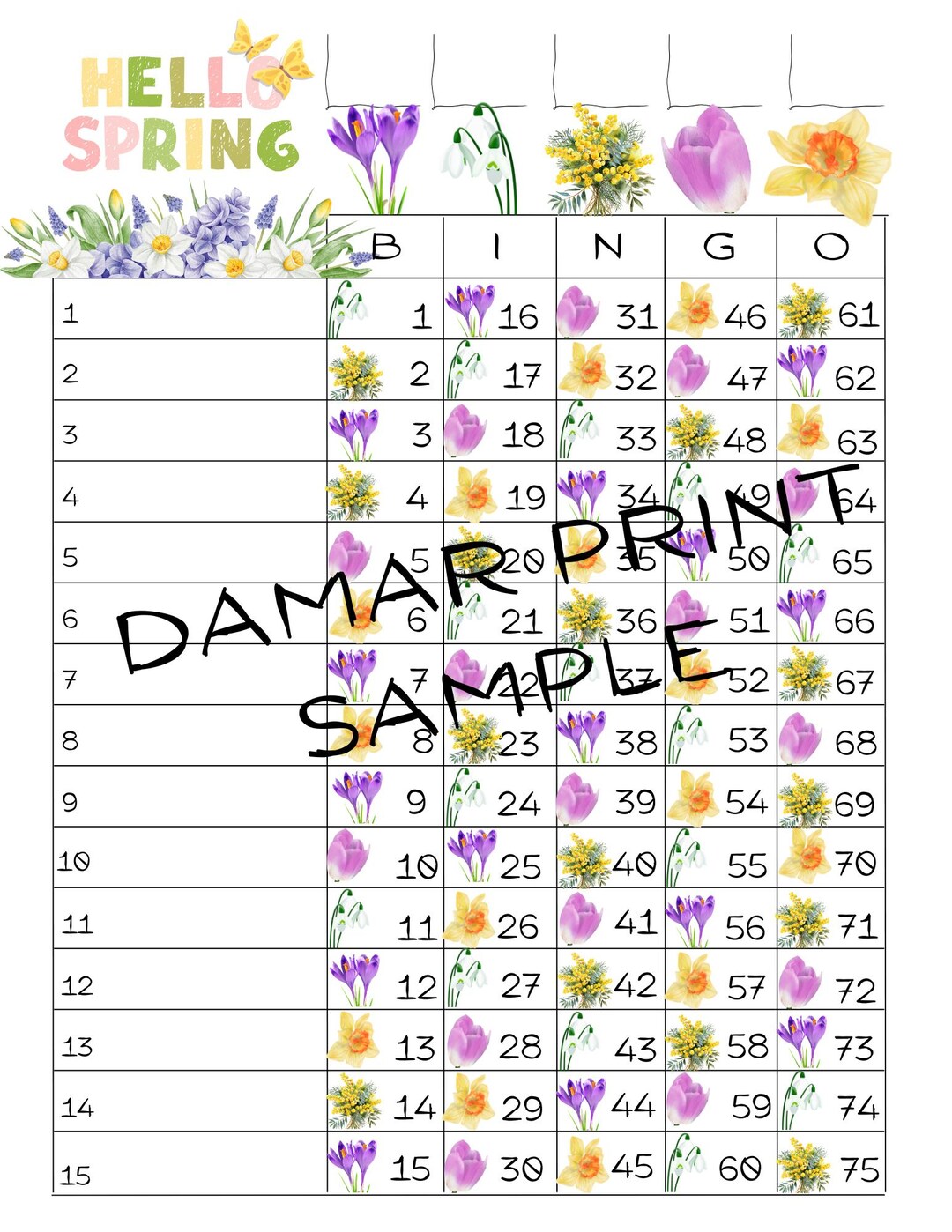 Spring Flowers Bingo Boards - Instant Download -printable Spring Bingo ...