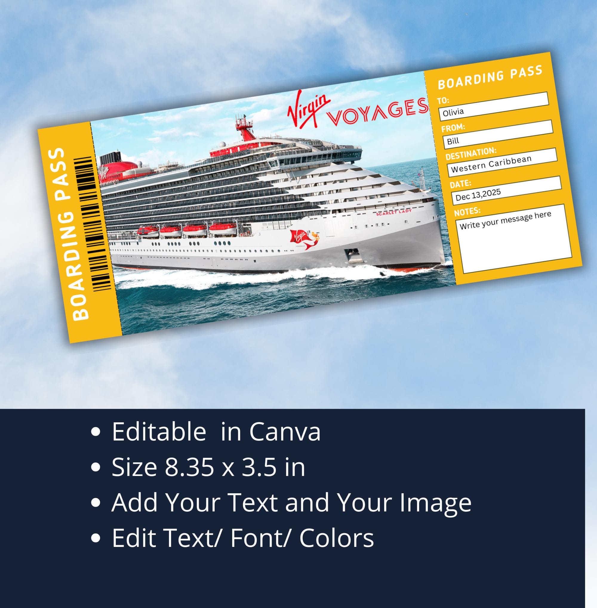 EDITABLE Virgin Voyages Cruise Ticket-editable Boarding Pass-print ...