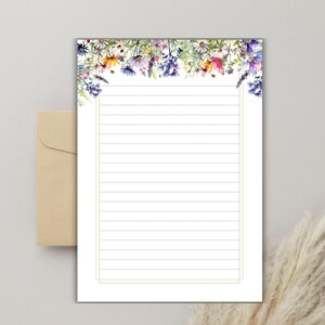 Wildflowers Printable Stationery Set-flower Writing Paper Lined,unlined ...