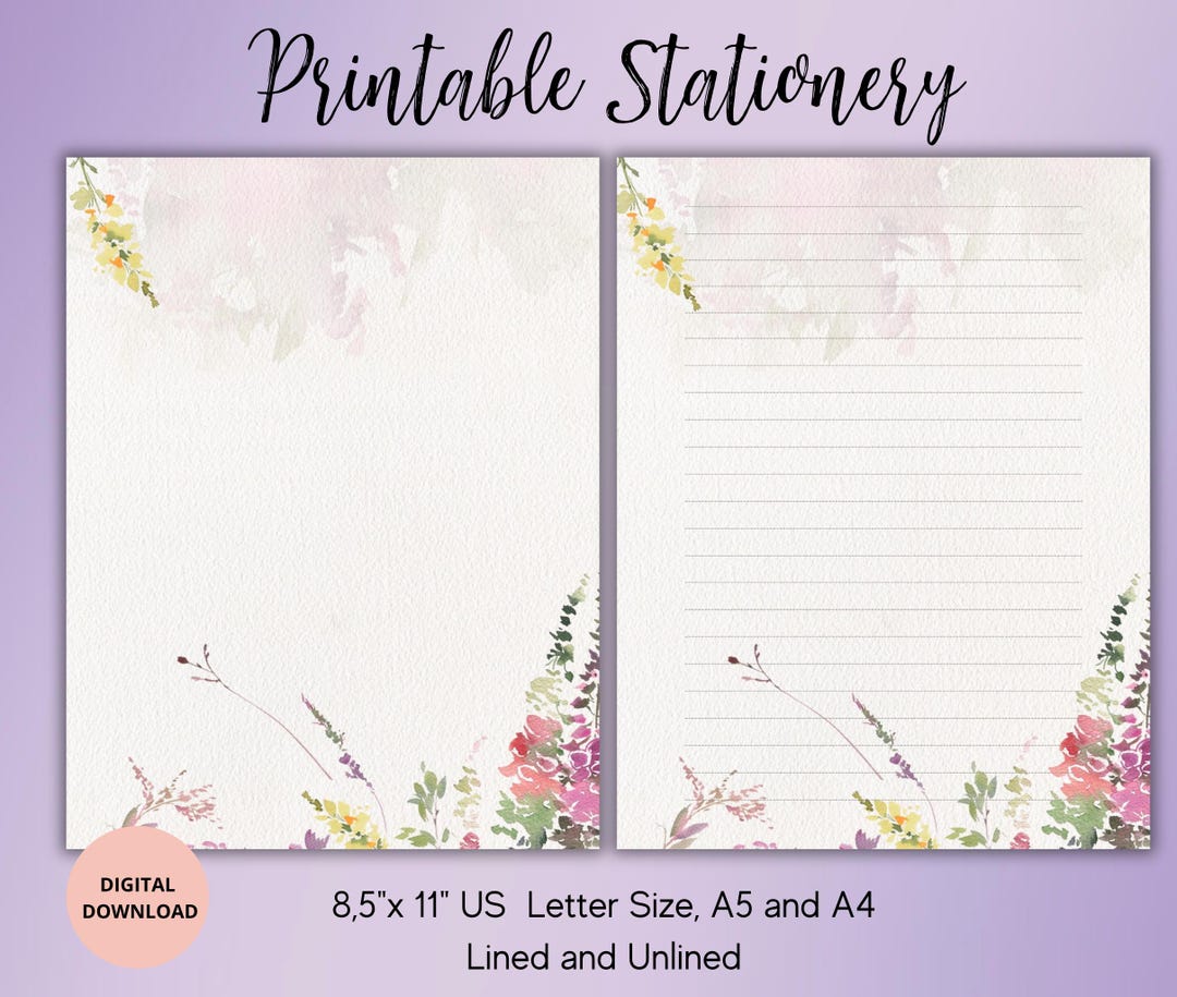 Wildflower Stationary Watercolor Printable Stationery,penpal Stationary ...