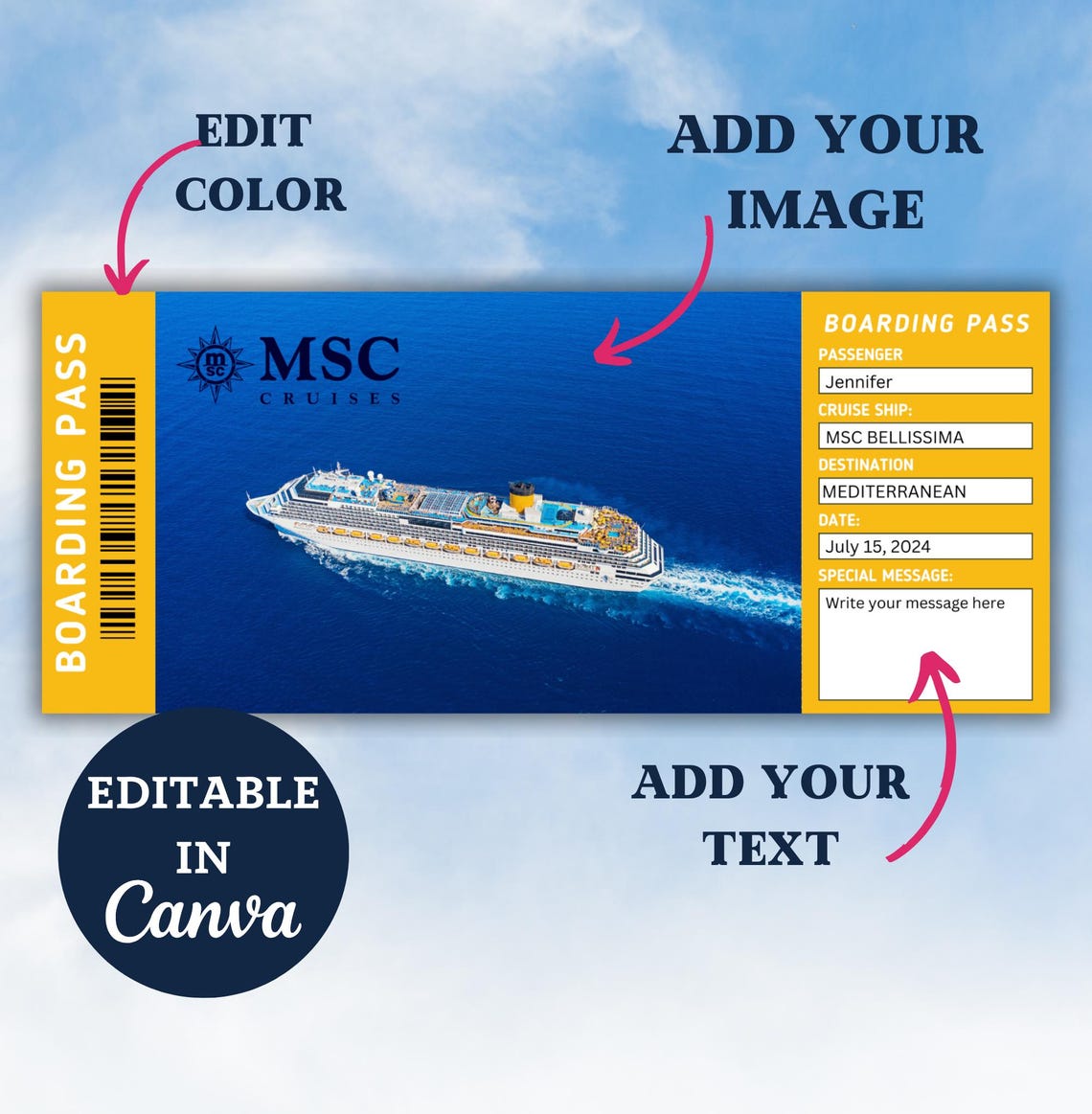 EDITABLE MSC Cruise Ticket-editable Boarding Pass-print Surprise Gift ...