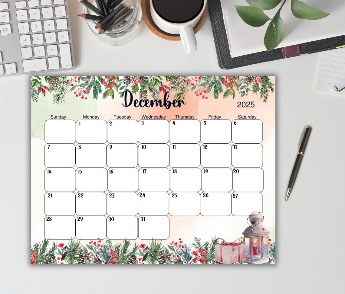 Editable Printable December 2025 Calendar-winter Flower Monthly Planner ...