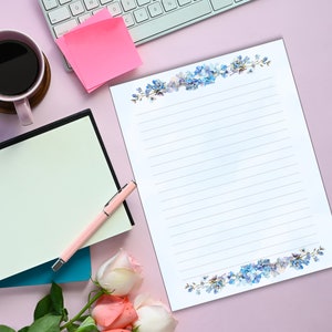 Blue Flower Printable Stationery-watercolor Flower Stationary-digital ...