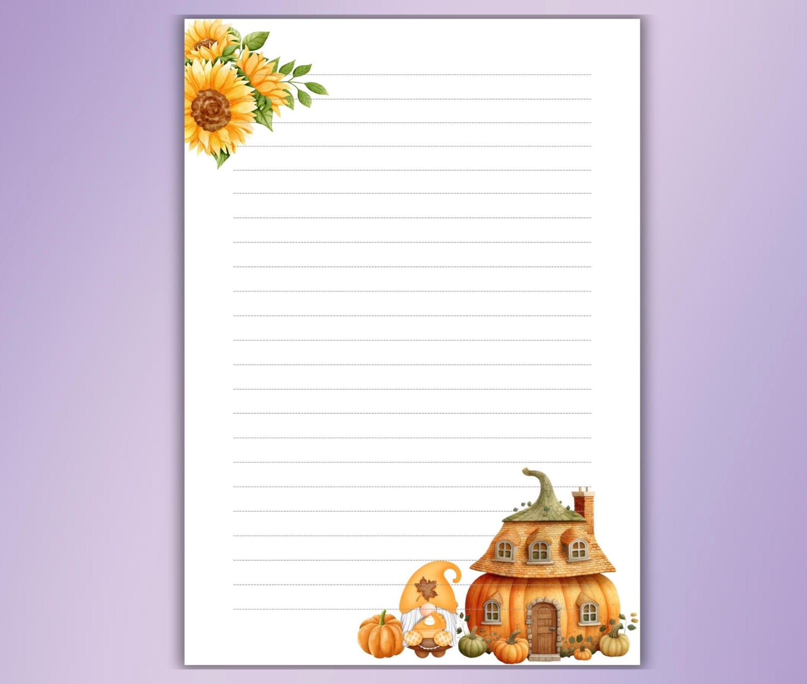 Autumn Gnome,printable Stationary,autumn Writing Paper,watercolor ...