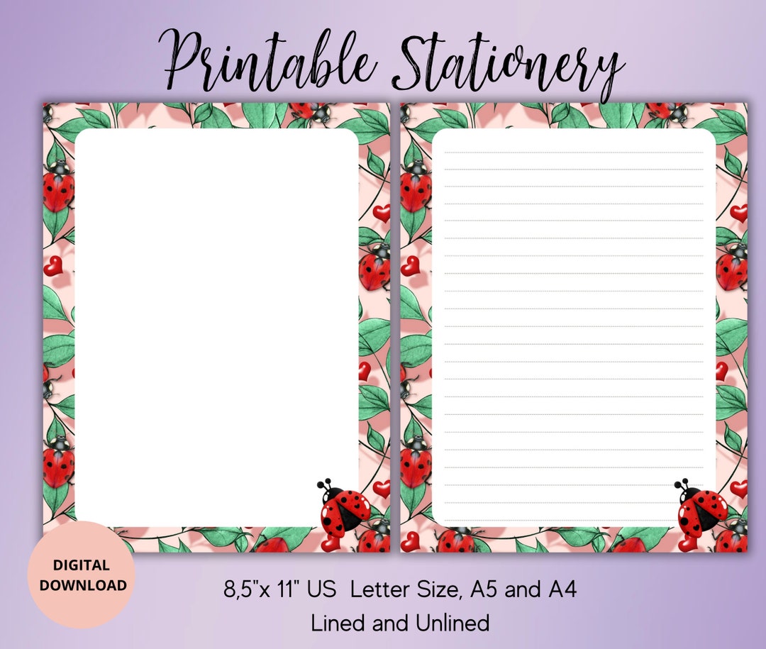 Ladybug Printable Stationery-printable Paper Pack-flower Writing Paper ...