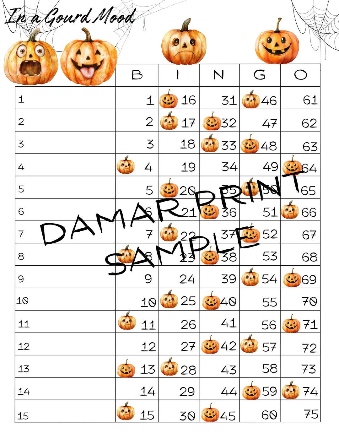 Pumpkin Printable Bingo Boards-instant Download -digital Bingo Boards ...
