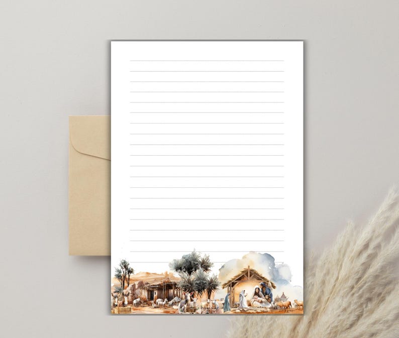Biblical Scene Birth of Jesus Printable Stationery-bible Study ...