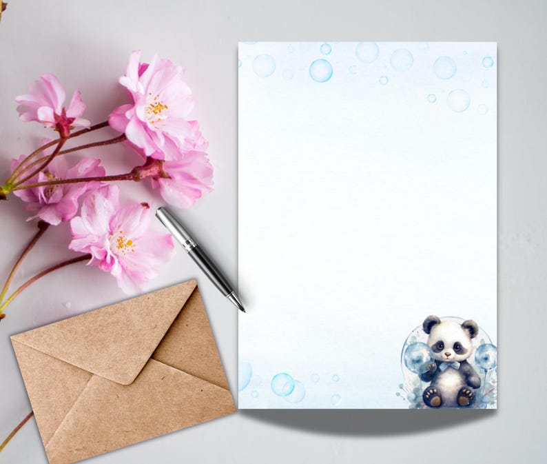 Cute Panda Printable Stationery-kids Stationary-animal Writing Paper ...