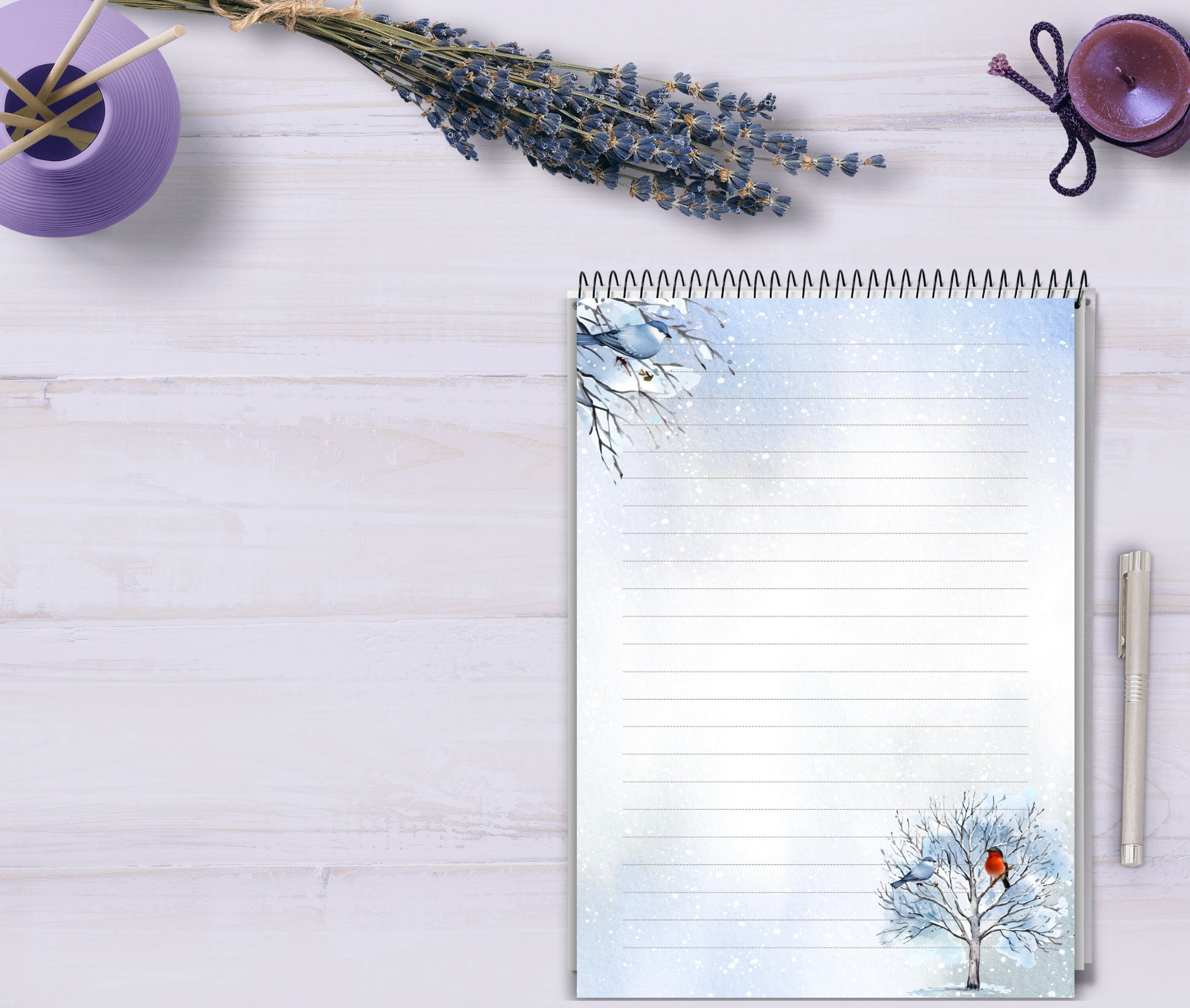 Winter Birds on Tree Printable Stationery/festive /winter Stationary ...