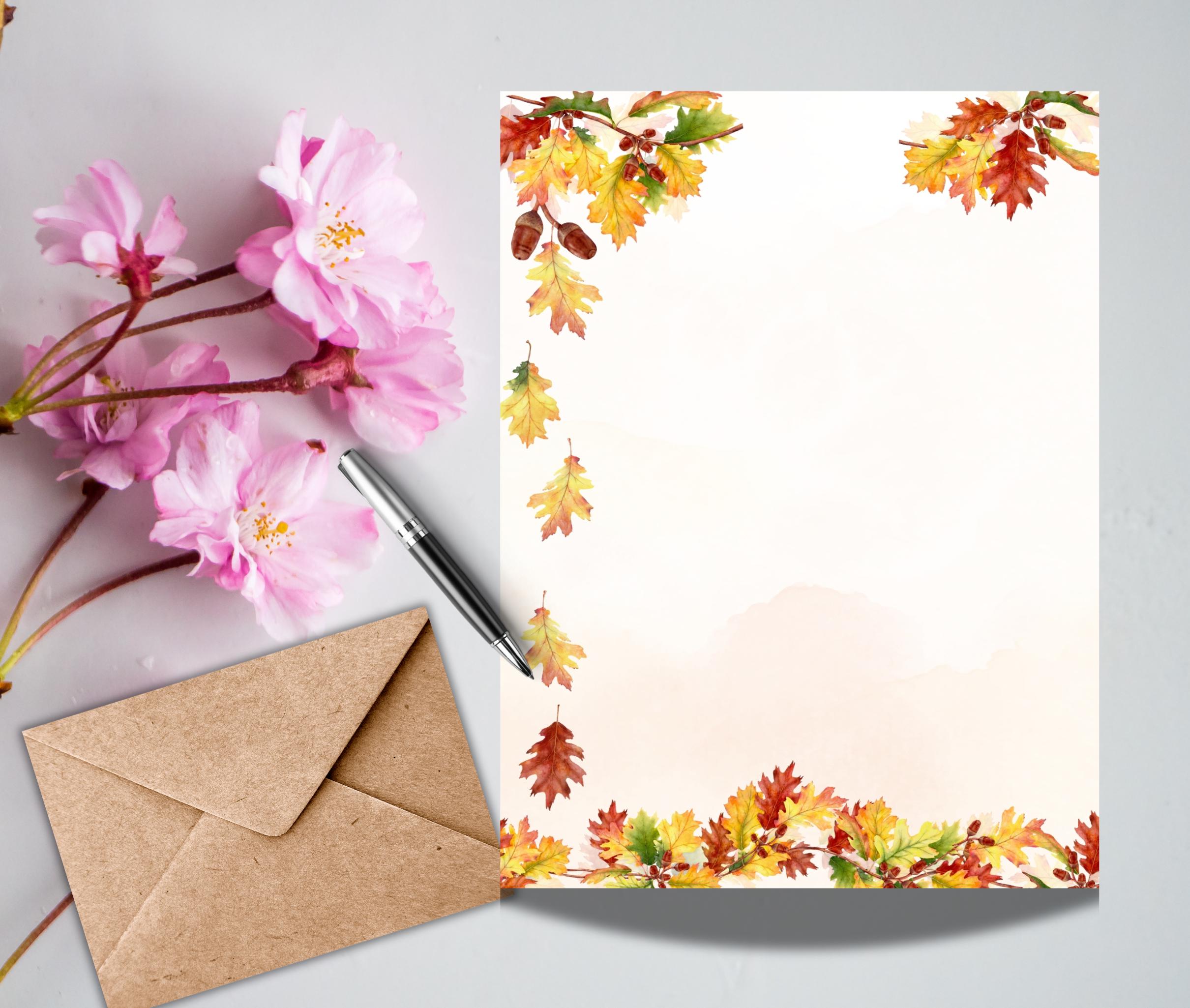 Autumn Printable Stationery,fall Leaves Digital Letter,stationary ...