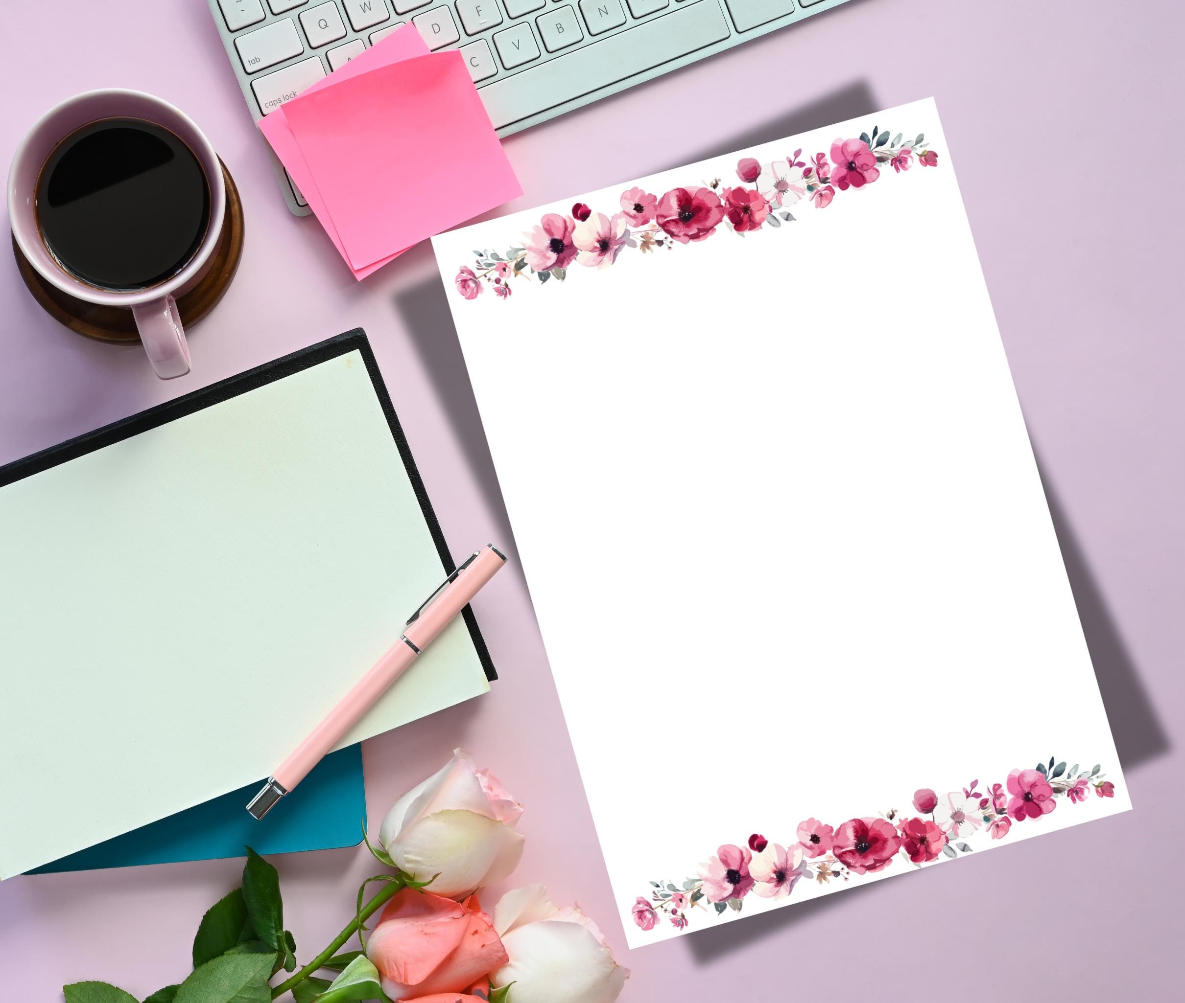 Flower Printable Stationery-watercolor Flower Stationary-digital ...