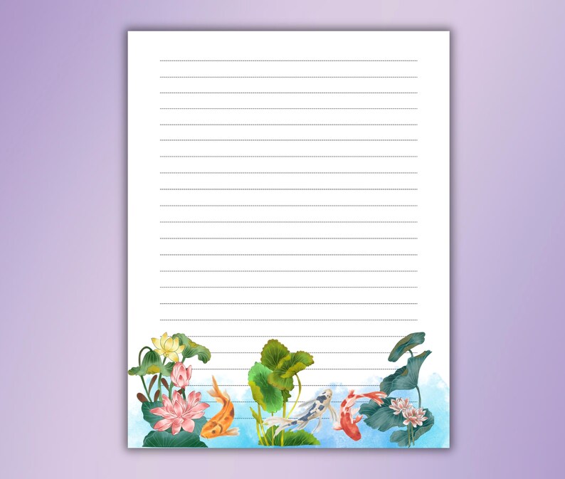 Japanese Koi Fish Printable Stationery- Lotus Pond and Koi Fish Writing ...