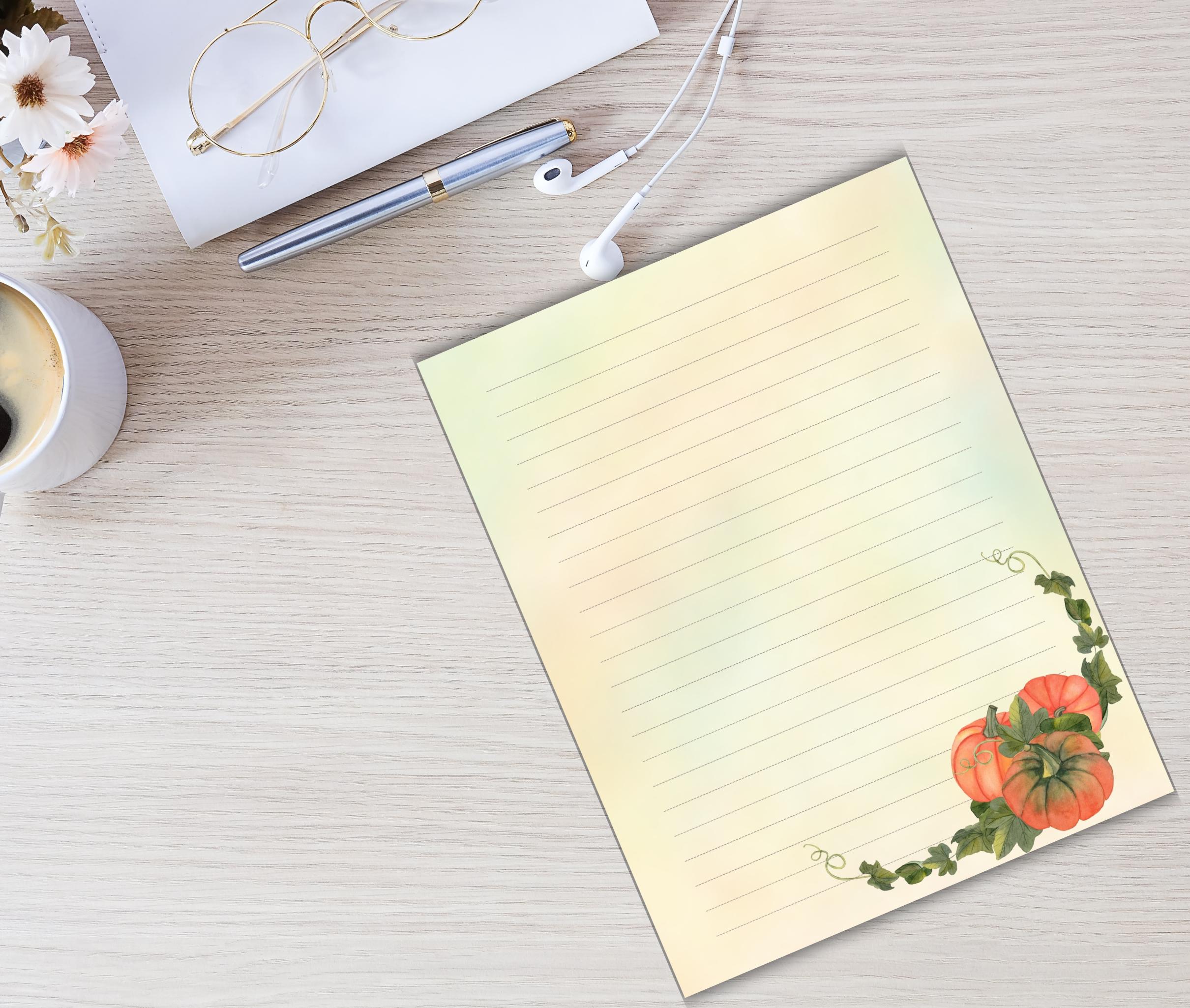 Pumpkin Printable Stationery-fall Pumpkins Writing Paper Set Lined ...