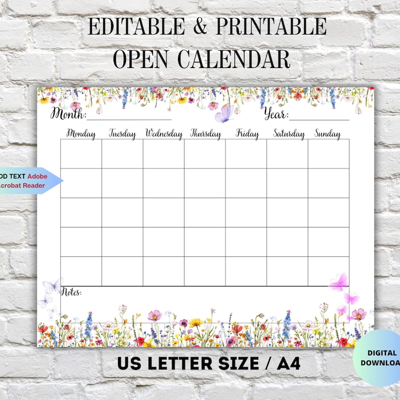 Blank Calendar Flowers - Etsy UK