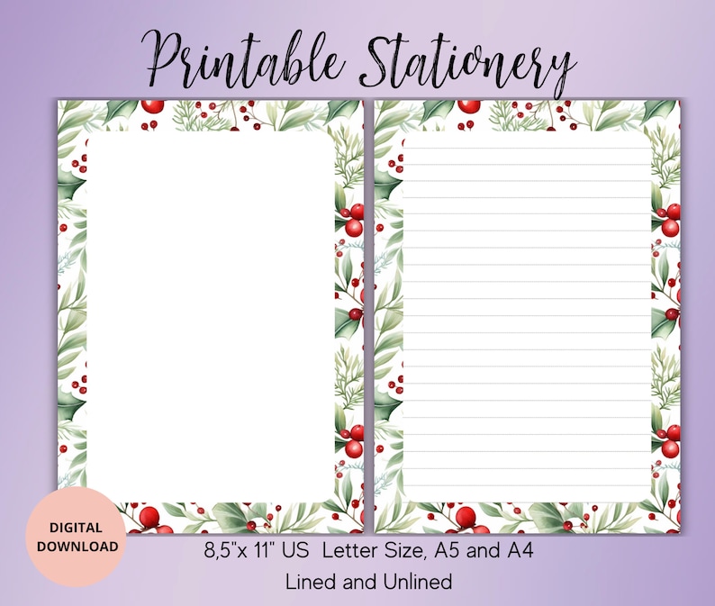 Printable Christmas Stationery Digital Download-merry Christmas Letter ...