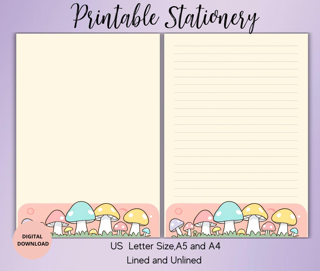 Kawaii Mushrooms Printable Stationery Set-mushrooms Writing Paper ...