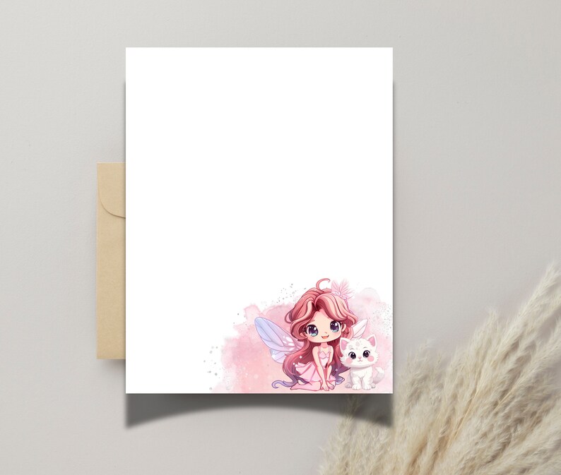 Fairy With Cat Printable Stationery Set-fairytale Writing Papers Lined ...