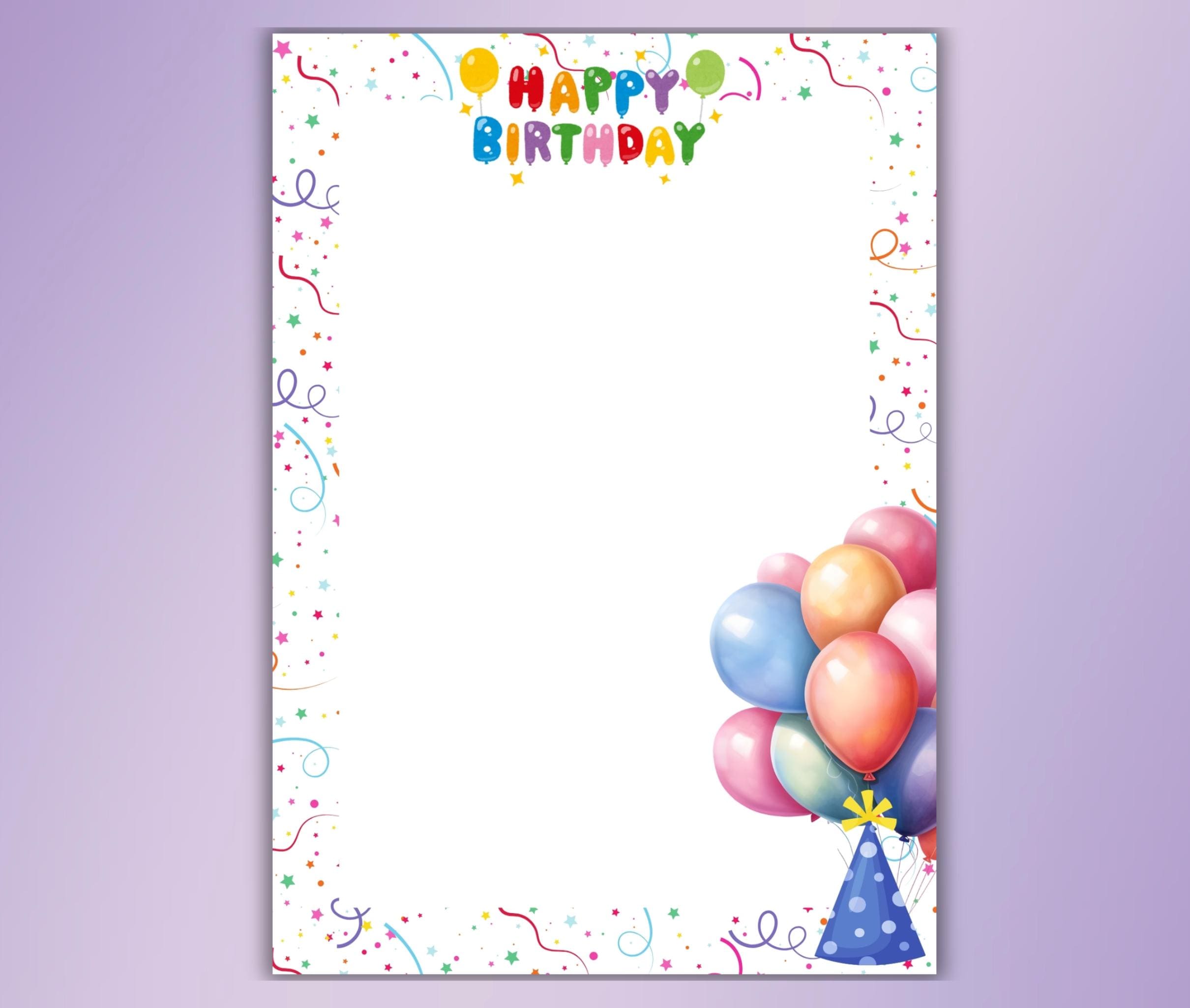 Happy Birthday Printable Stationery-birthday Writing Paper Unlined ...
