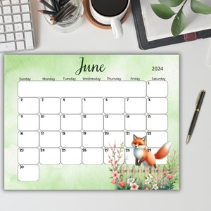 June 2024 Editable Calendar-printable Summer Monthly Planner-fox Kids ...