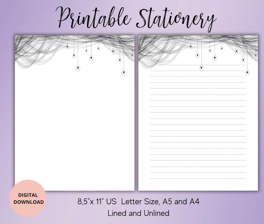 Spiderweb With Spider Printable Stationary-halloween Stationery-spider ...