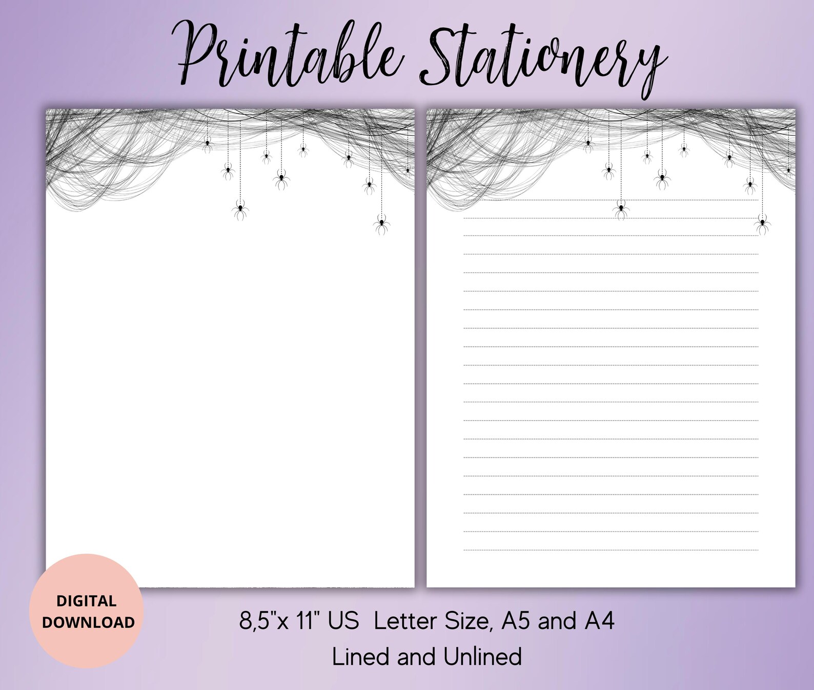 Spiderweb With Spider Printable Stationary-halloween Stationery-spider ...