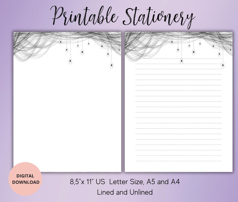 Spiderweb With Spider Printable Stationary-halloween Stationery-spider ...