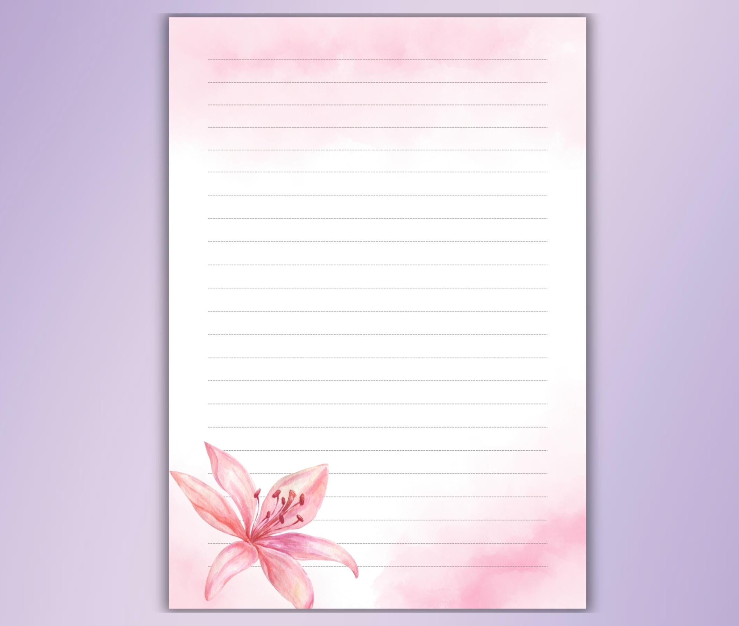 Pink Lily Printable Stationery-lily Writing Paper Set Lined Unlined A5 ...