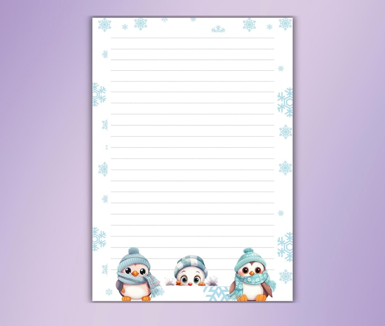 Cute Christmas Animals Printable Stationery-penguin Stationary-winter ...