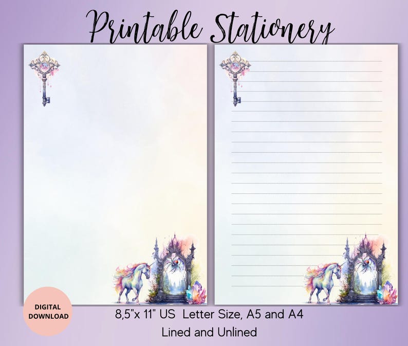 Magic Printable Stationery Set-fantasy Writing Paper Unlined Lined A5 ...