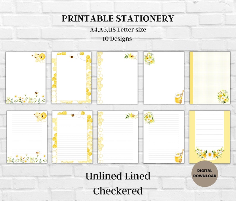 Bee With Flower Printable Stationery-bee Honey Writing Paper Unlined ...