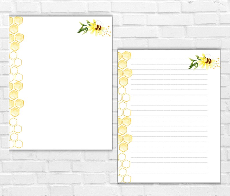 Bee With Flower Printable Stationery-bee Honey Writing Paper Unlined ...