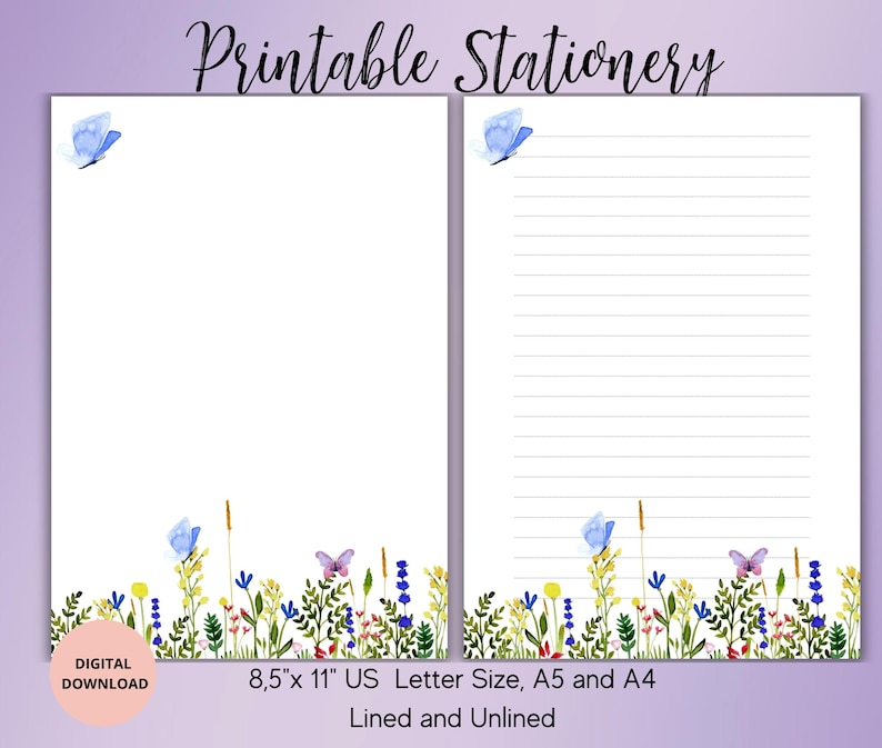 Wildflower Writing Set ,flower Printable Stationery,floral Writing ...