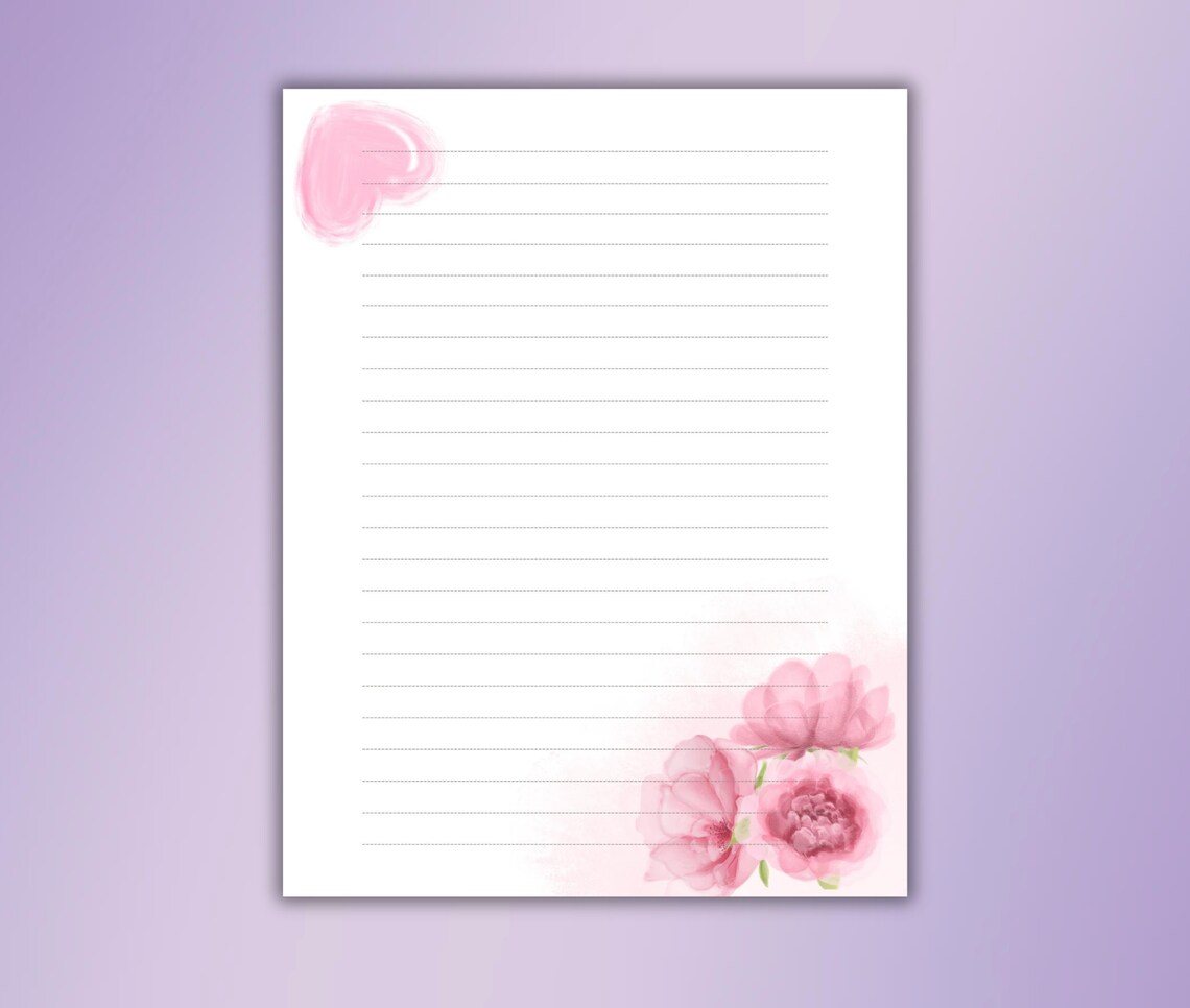 Watercolor Pink Flower Printable Stationery,love Letter Set, Loral ...