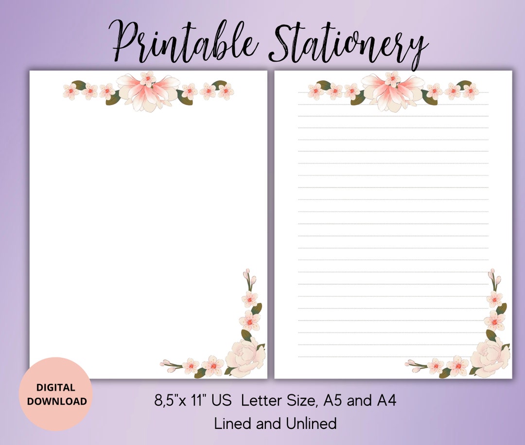 Flower Printable Stationery-floral Writing Paper Set A4/A5/US Letter ...