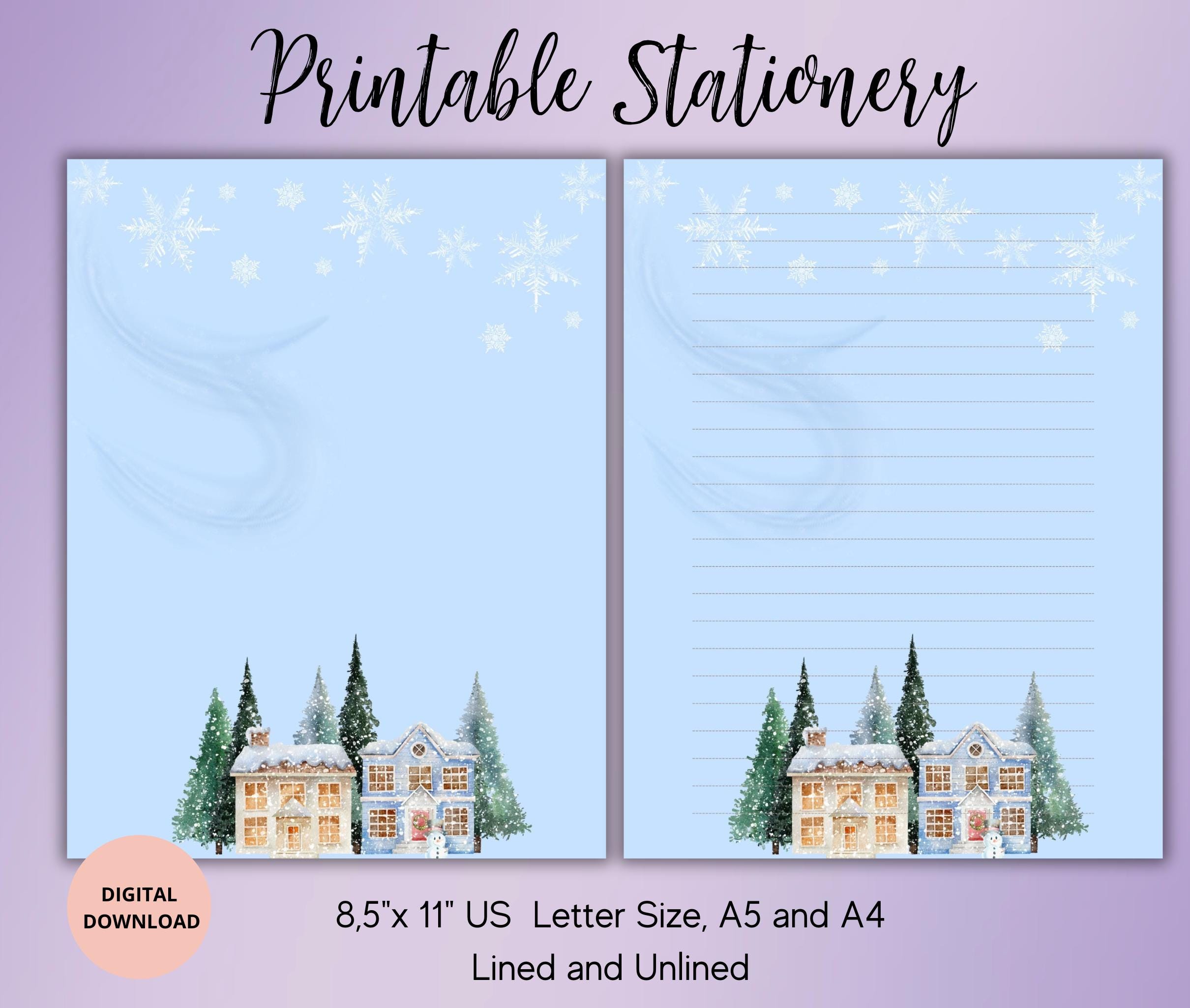 Christmas Printable Stationery, Holiday Templates,snowflakes Printable ...