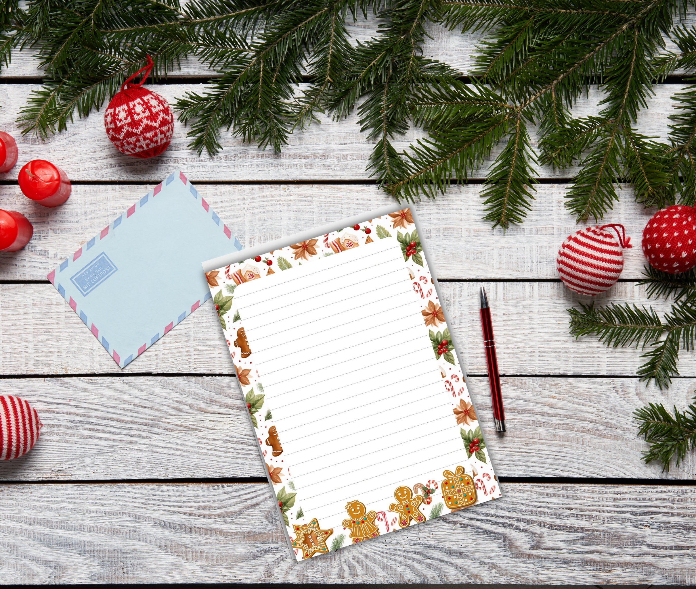 Christmas Gingerbread Printable Stationery-christmas Stationary Holiday ...