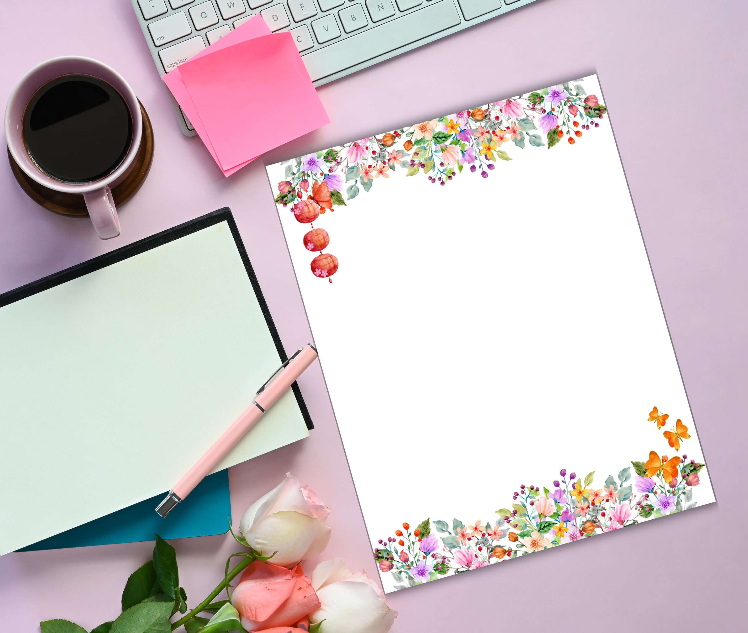 Flower Printable Stationery-floral Writing Set A4/A5/US Letter Instant ...