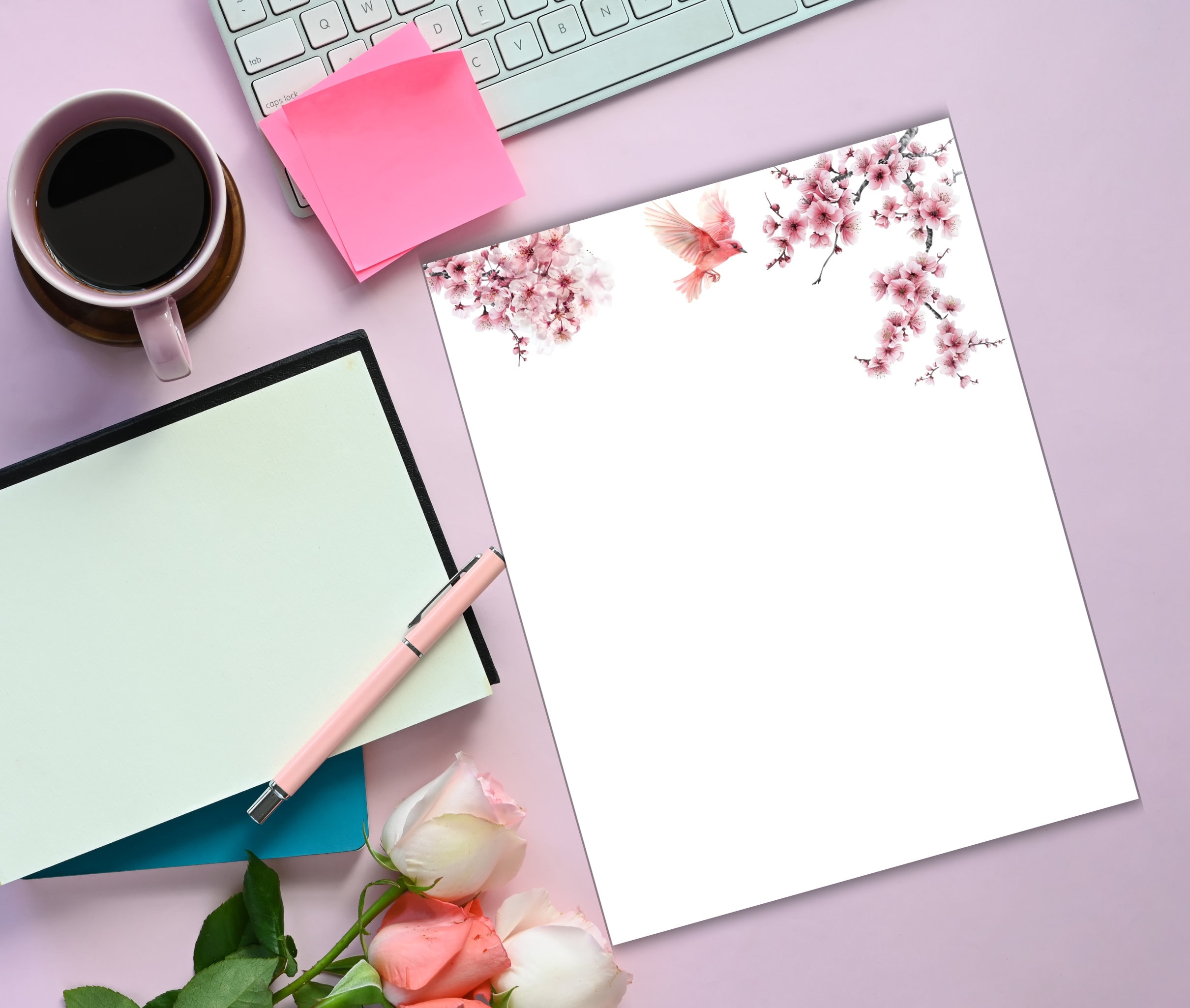 Cherry Blossom and Bird Printable Sationery-sakura Writing Paper Set ...