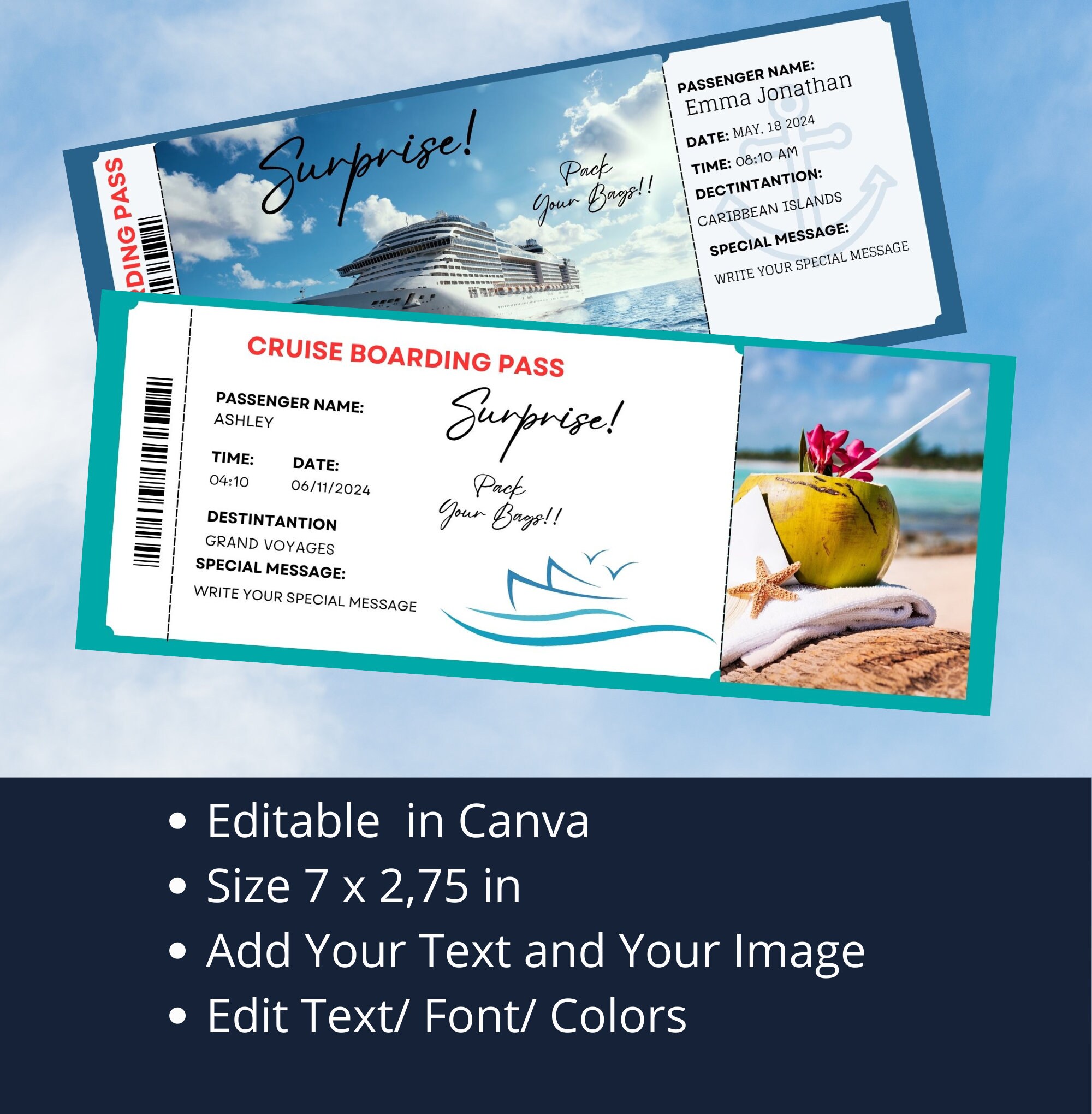 Editable Cruise Ticket Fully Customizable-print Surprise Gift Cruise ...