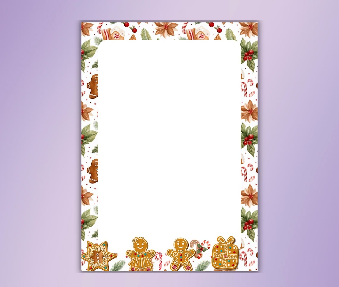 Christmas Gingerbread Printable Stationery-christmas Stationary Holiday ...