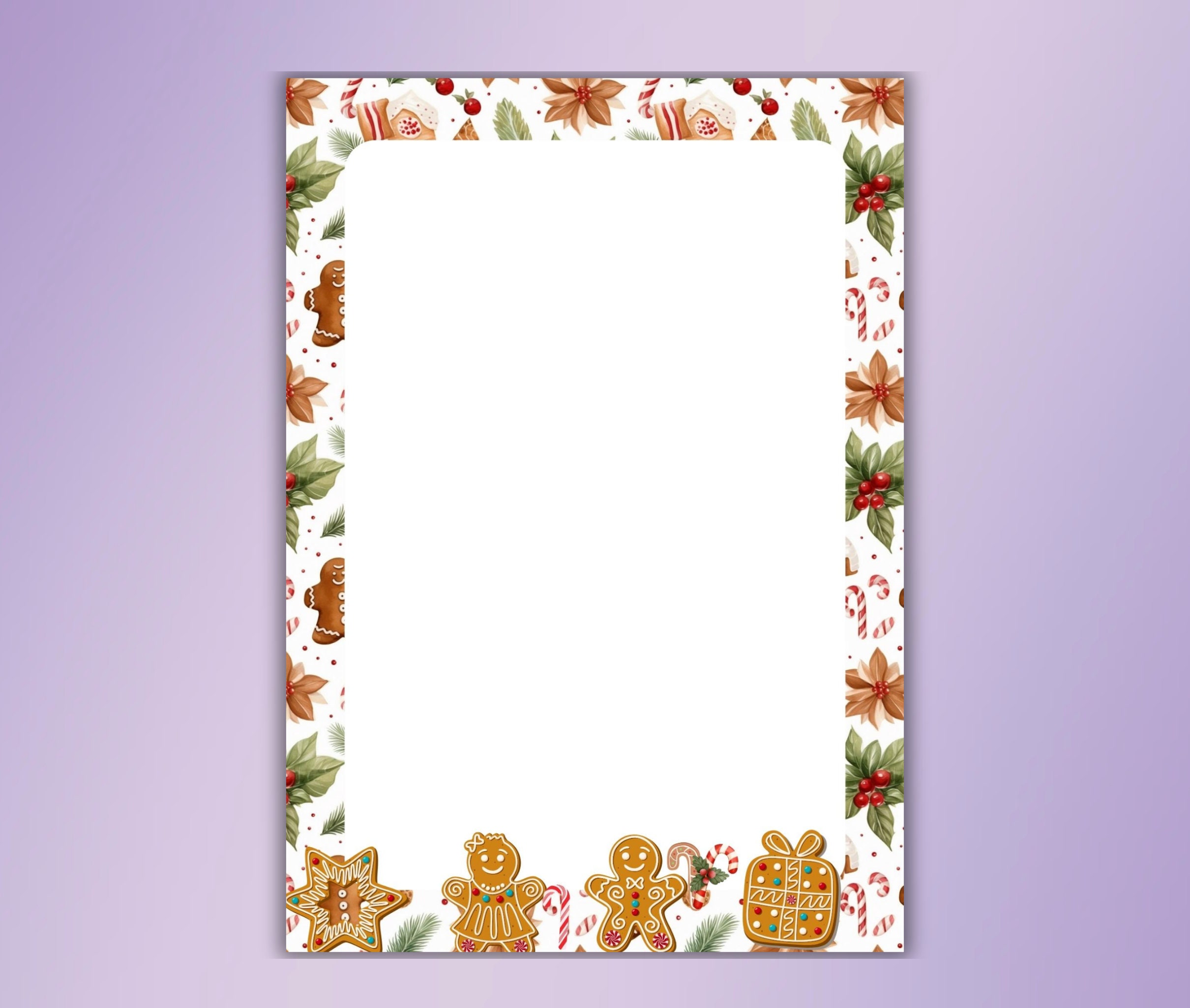 Christmas Gingerbread Printable Stationery-christmas Stationary Holiday ...