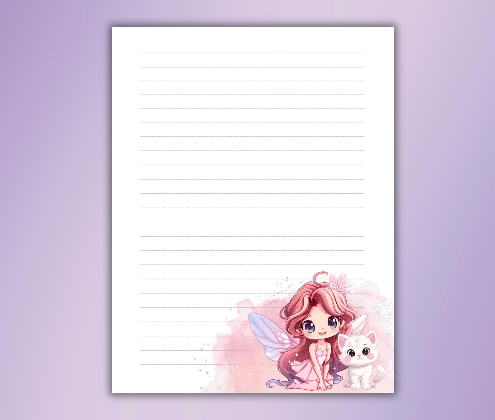 Fairy With Cat Printable Stationery Set-fairytale Writing Papers Lined ...